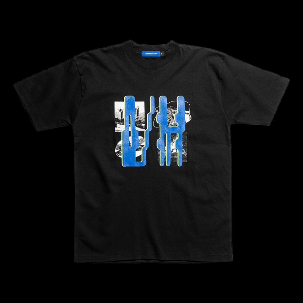 UH! Tshirt Heavyweight Cotton – DIFFUSE LOGO BLACK & BLUE – UH!